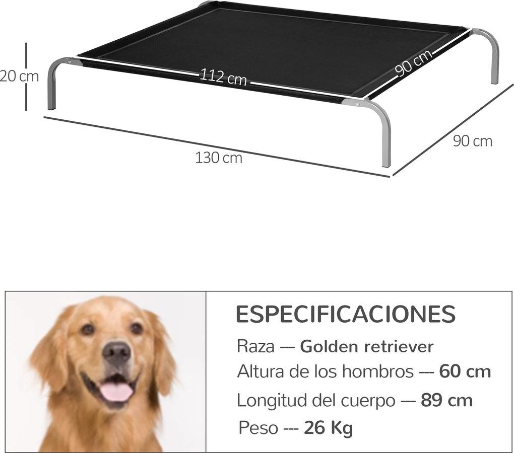 PawHut Elevovaná Postel pro Psy a Kočky, Vzdušná Postel 130x90x20 cm pro Spánek a Odpočinek s Ocelovým Rámem pro Vnitřní a Venkovní Použití