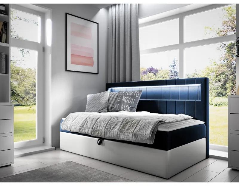 Kontinentální jednolůžková postel Junior Ribezo 2, Rozměr postele: 80x200, Barva:: ekokoža Soft 017 (biała) + Fresh 08