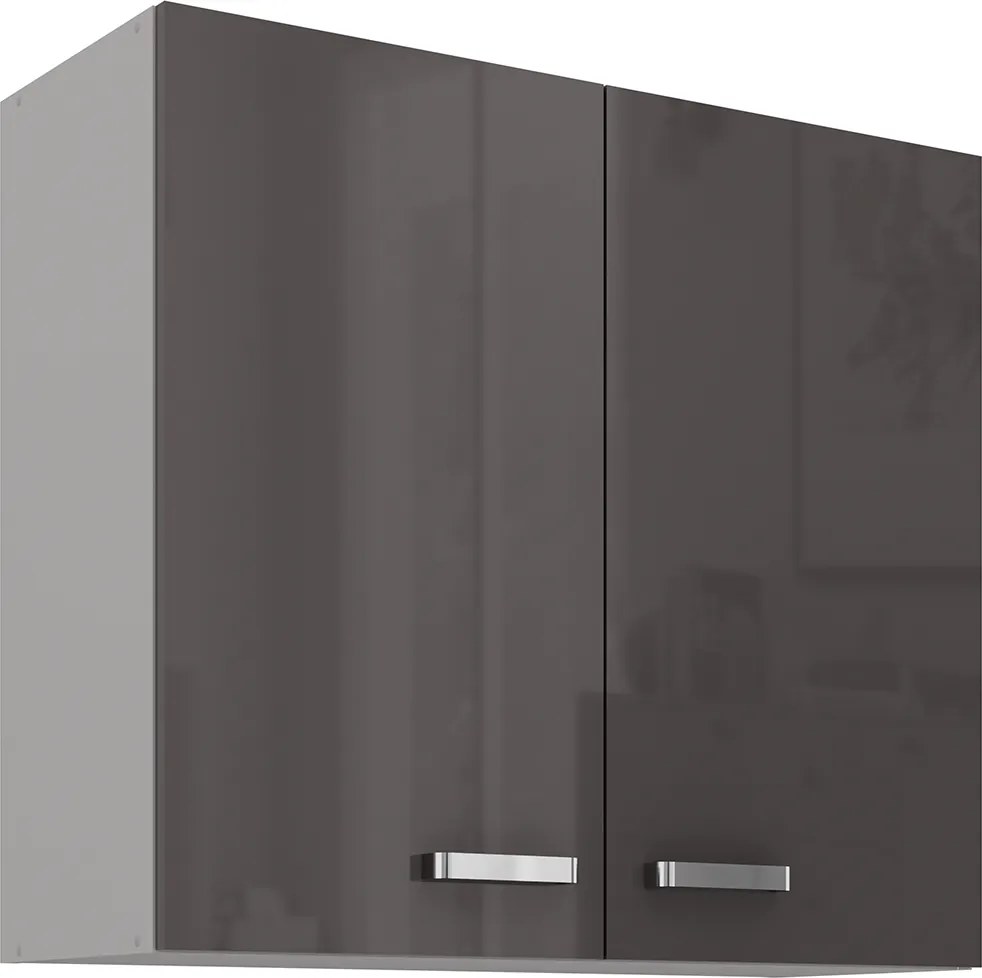 GREY gr | horní skříňka 80 G-72 2F policová | 80 cm | světle šedá/tmavě šedá lesk