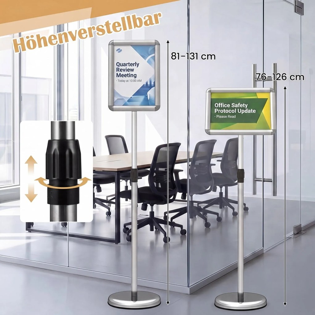 Costway Sada 2 informačních stojanů A4 81–131 cm Výškově nastavitelný držák