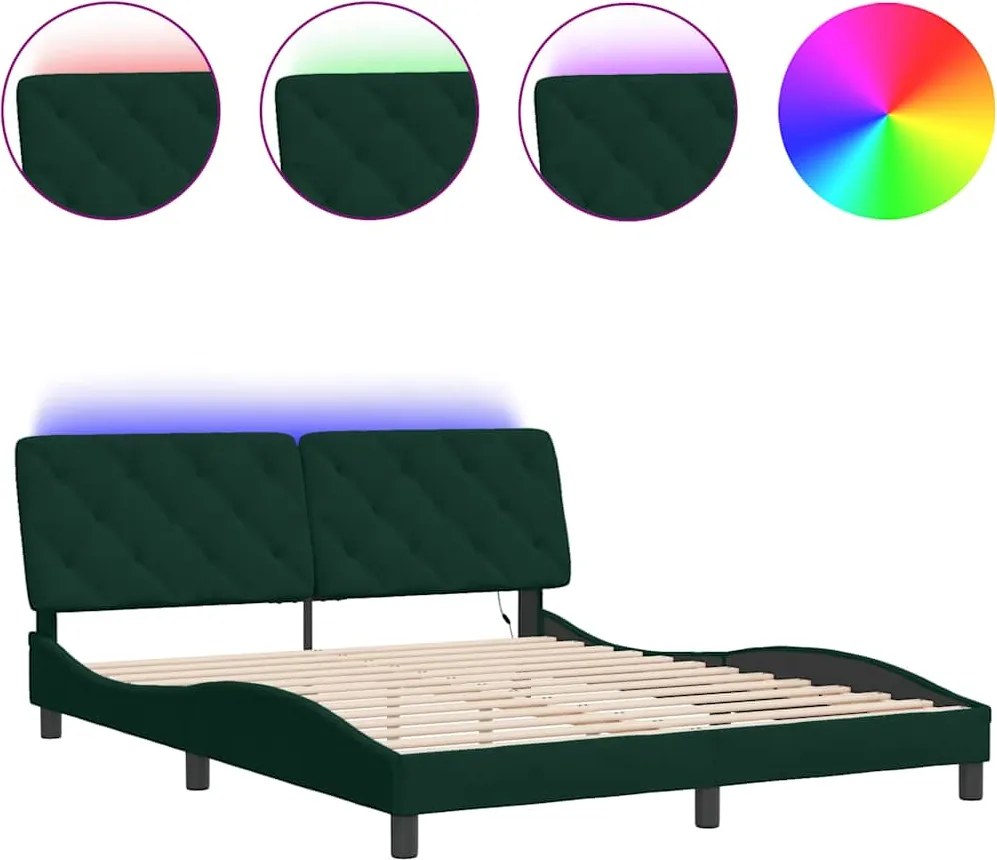 Rám postele s LED bez matrace tmavě zelený 160 x 200 cm samet 3213864