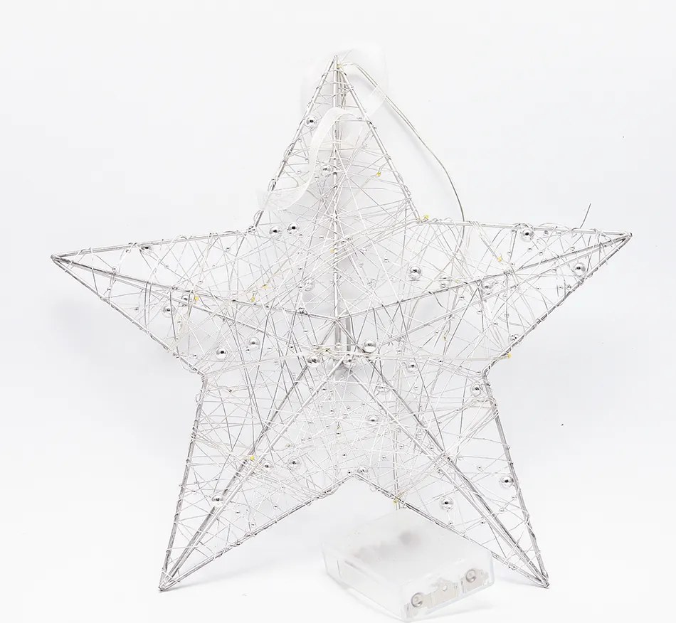3D LED vánoční hvězda na baterie, 30 × 30 × 8 cm, kovová s drátem, 20 diod, AA