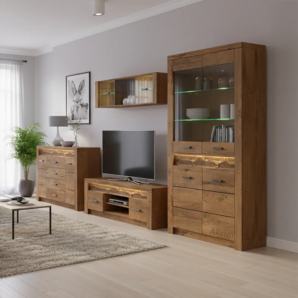 Obývací stěna INDIANAPOLIS | sestava F | 370 cm | jasan světlý