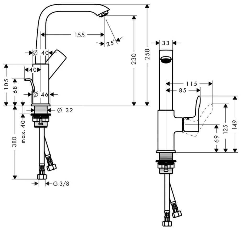 Hansgrohe Metris New, umyvadlová baterie s otočným výtokem a výpustí, chromová, 31087000