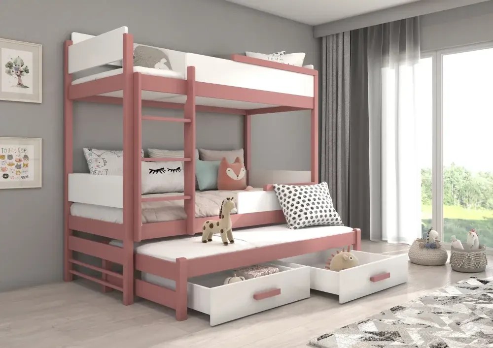 Patrová třílůžková postel QUEEN 180x80 růžová