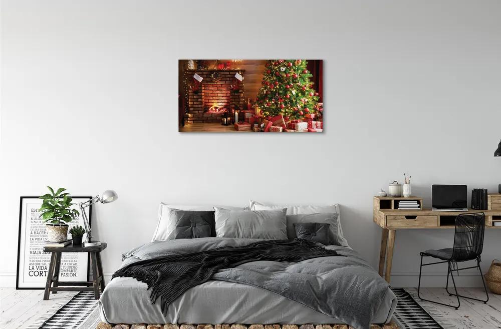 Obrazy na plátně Krbová dárky vánoční stromky 120x60 cm