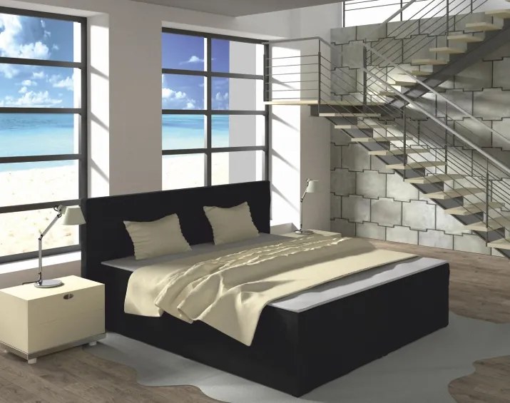 postel Tempo Kondela Boxspring Megakomfort 2, s roštem a matrací, 180x200 cm, látka černá