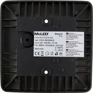 LED svítidlo McLED Draco S, 9W, 4000K, IP65, černá ML-513.019.19.0