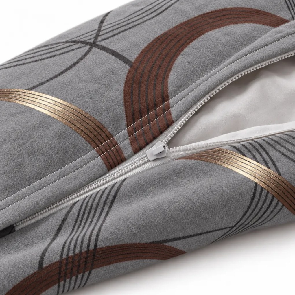 Povlečení flanelové Šedé Gold Ribbon TiaHome - 1x Polštář 90x70cm, 1x Přikrývka 140x200cm