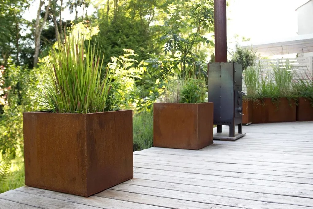 Květináč BLOCK, corten, 50x50x50 cm, hnědý