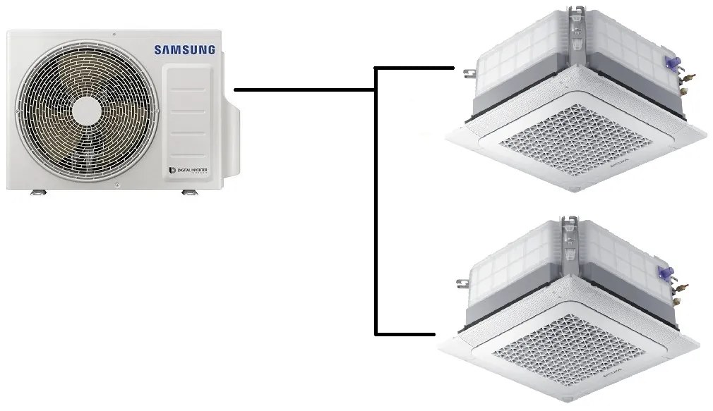 Kazetová Klimatizace Samsung Wind Free 4-Way Mini Cassette 1+2 (2,6kW + 2,6kW) Multi-split R32