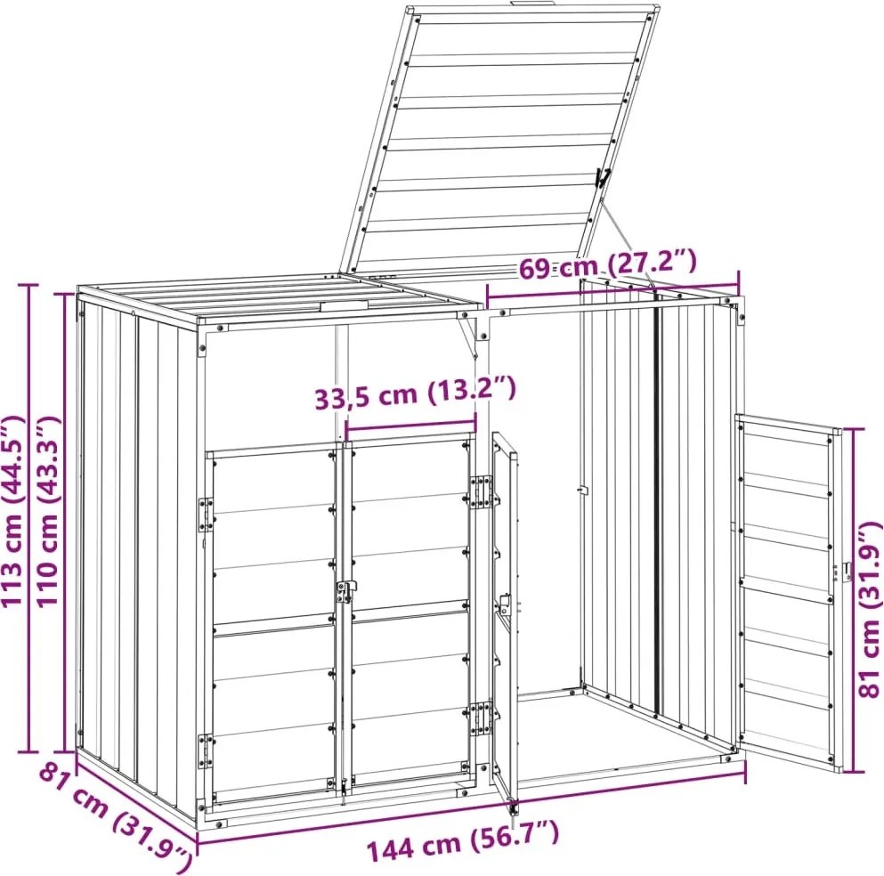 vidaXL Box na 2 popelnice 144 x 81 x 113 cm ocel [4006178] Barva: antracitová