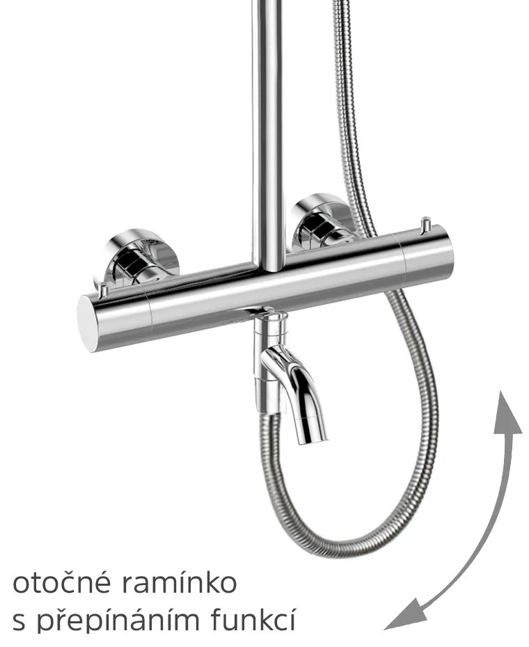 Mereo Mereo, Termostatická nástěnná vanová baterie s hadicí, ruční a talířovou hranatou sprchou slim 200x200mm, CB60101TSD