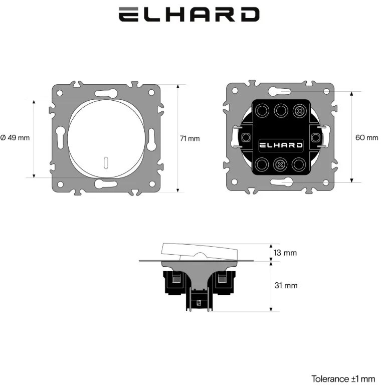 Elhard Kulaté tlačítko Rondo č.1/0So s LED kontrolkou, černé RD1082B