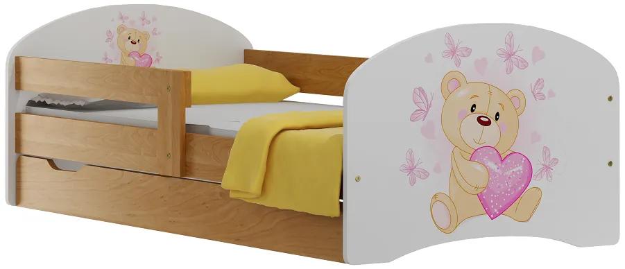 MAXMAX Dětská postel se šuplíky MEDVÍDEK SE SRDÍČKEM 180x90 cm