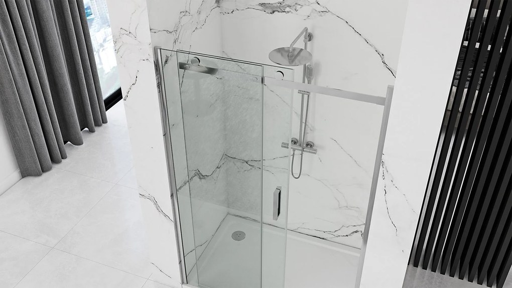 Jednokřídlé posuvné sprchové dveře REA NIXON-2 LEVÉ 120 cm pro instalaci do niky, chrom/transparent - bez vaničky