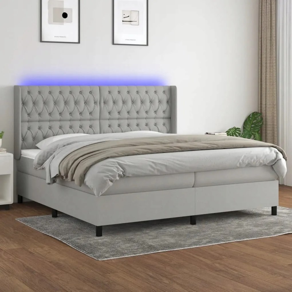 Box Spring Postel S Matrací A Led Textil Světle Šedá Prošívaný design 200