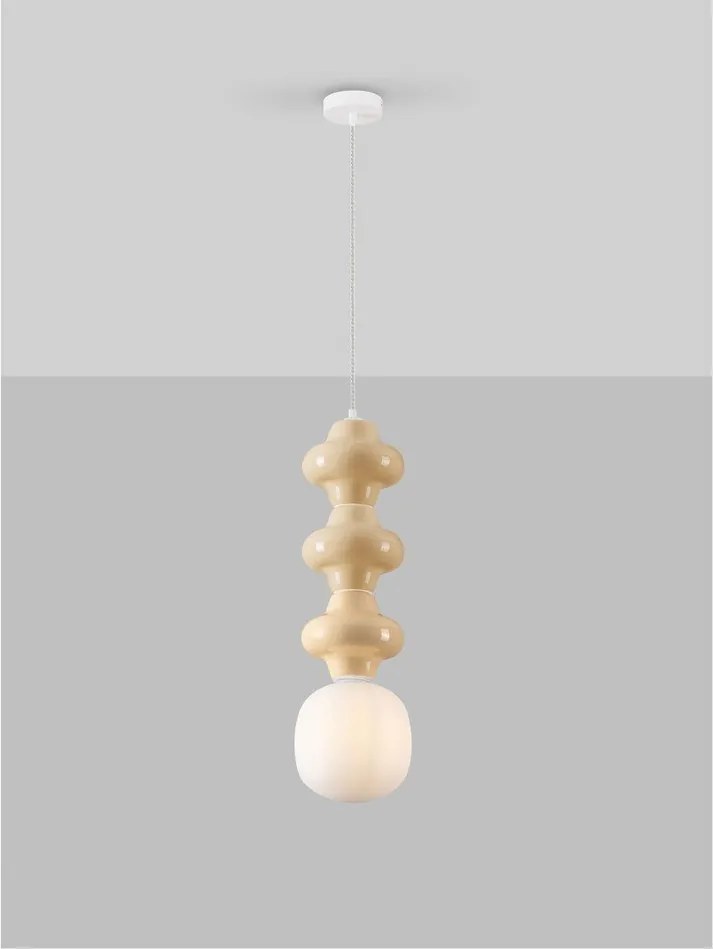 Bílé/krémové keramické závěsné svítidlo se skleněným stínidlem ø 18 cm Clio – Nova Luce