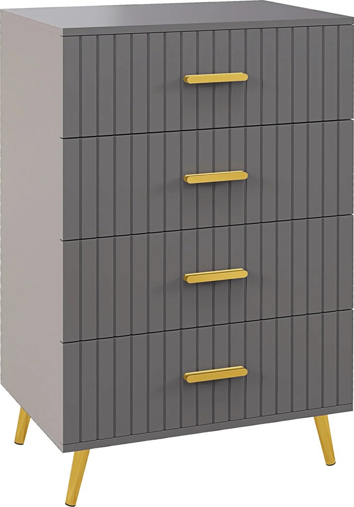 HOMCOM Moderní a Stabilní komoda se 4 zásuvkami, dřevěná a hliníková komoda, 60x40x90 cm, Zlatá a Tmavě šedá | Aosom