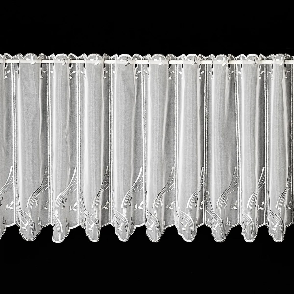 Forbyt voálová vitrážová záclona 97806 šedá výšivka s bordurou, bílá, výška 50cm (v metráži)