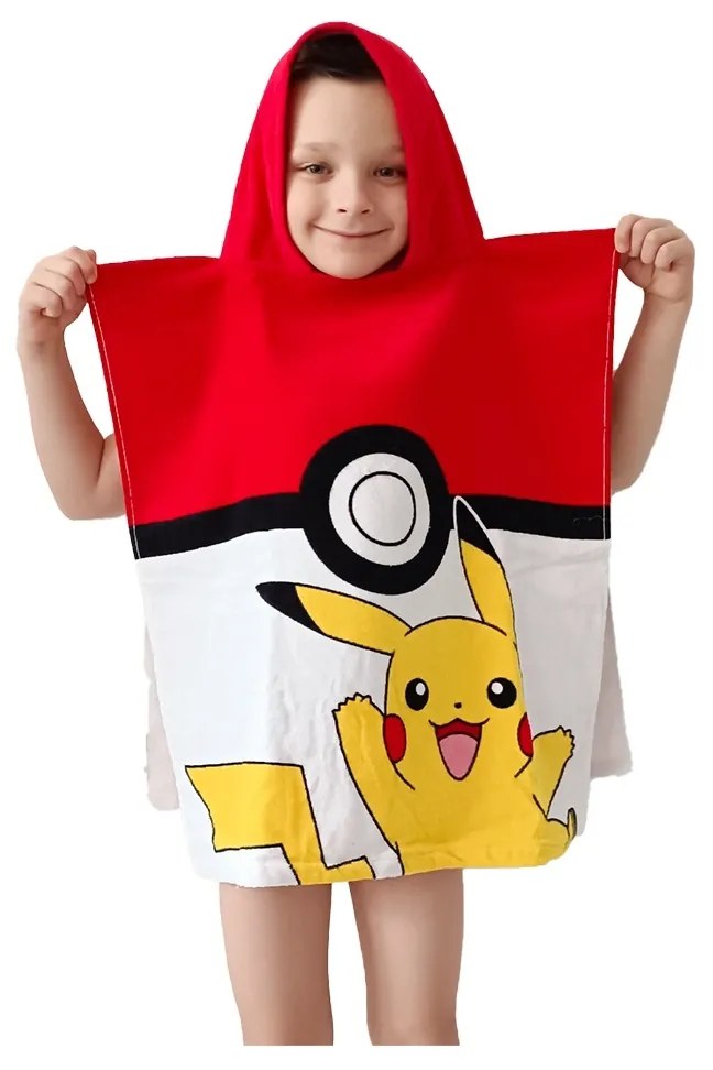 Dětské pončo Pokémon Pokéball a Pikachu, 50 x 115 cm