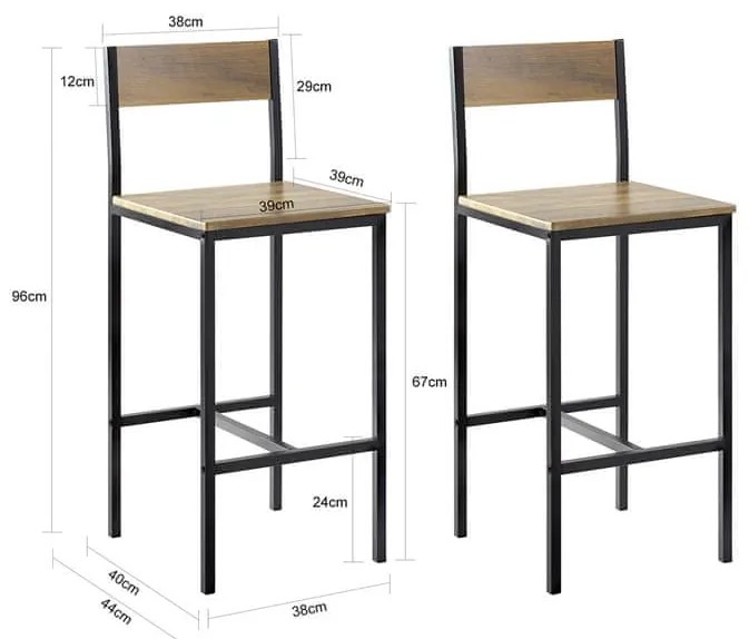 Sobuy SoBuy FST53-XLX2 Sada 2 barových židlí s opěradlem Pultové židle s podnožkou Výška sedáku 67 cm 38x96x44cm