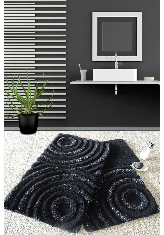 Černé koupelnové předložky v sadě 3 ks 100x60 cm Wave – Foutastic