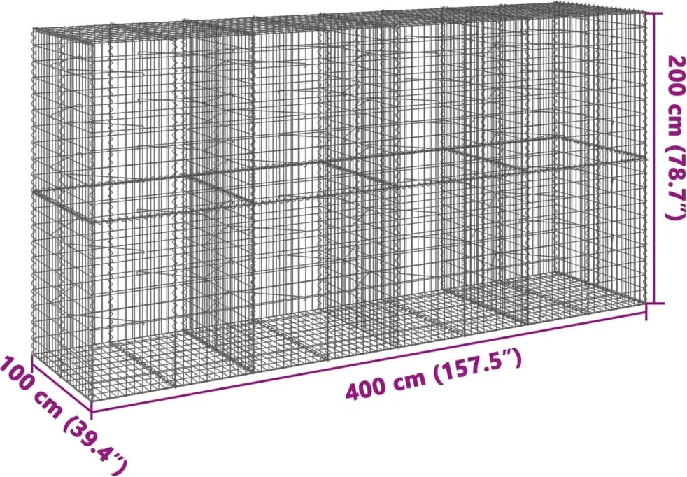 Gabionový koš s víkem 400 x 100 x 200 cm pozinkované železo 3295231