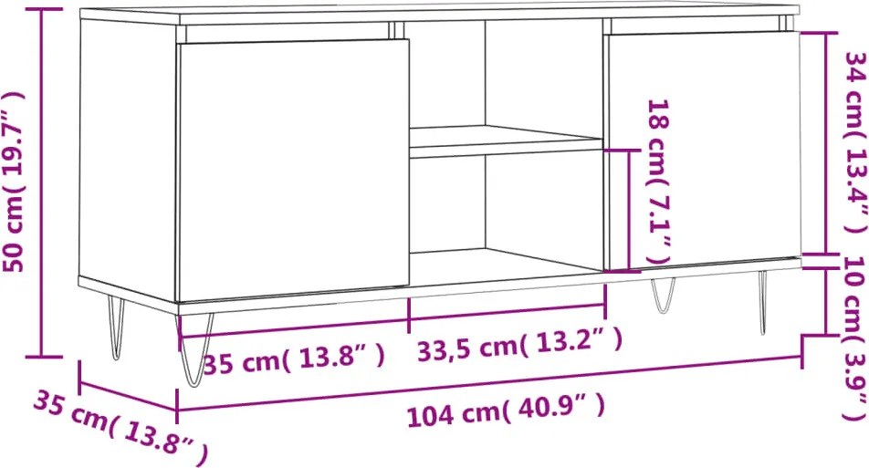 vidaXL TV skříňka 104 x 35 x 50 cm kompozitní dřevo [827019] Barva: Betonová šedá