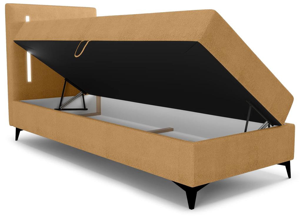 Jednolůžková postel 90 cm Ortega Bonell (hořčicová) (s roštem, s úl. prostorem) (s LED osvětlením). 1082595