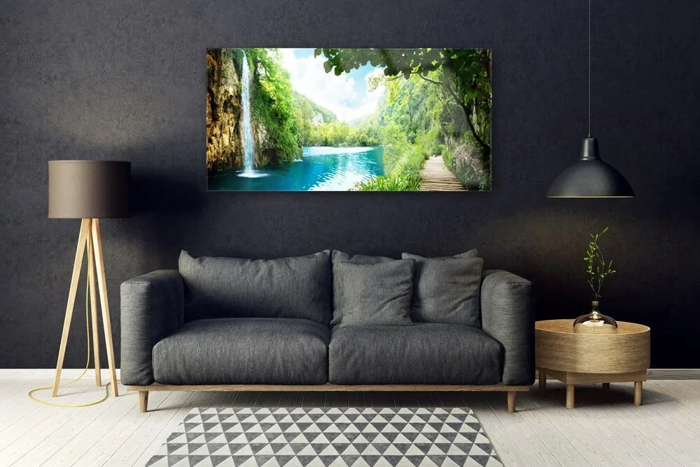 akrylový obraz Vodopád Jezero Příroda 120x60 cm