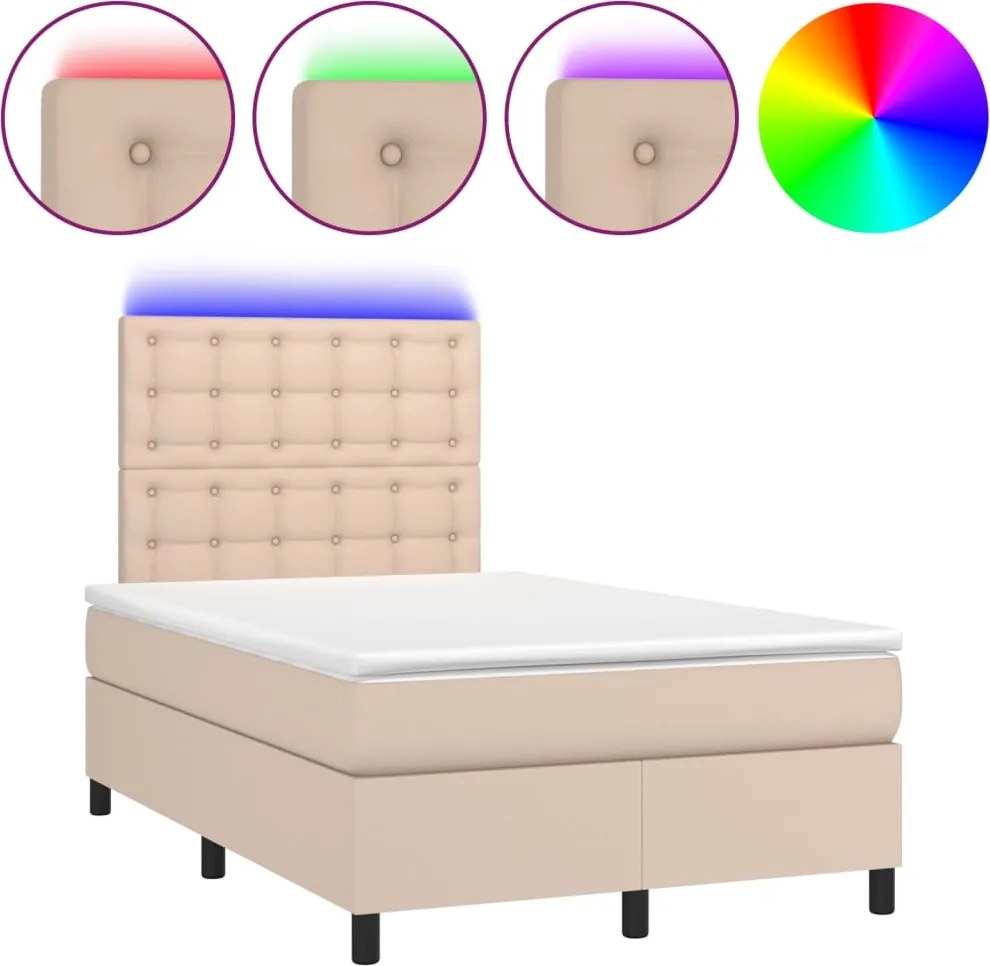 Box spring postel matrace a LED cappuccino 120x200cm umělá kůže 3135938