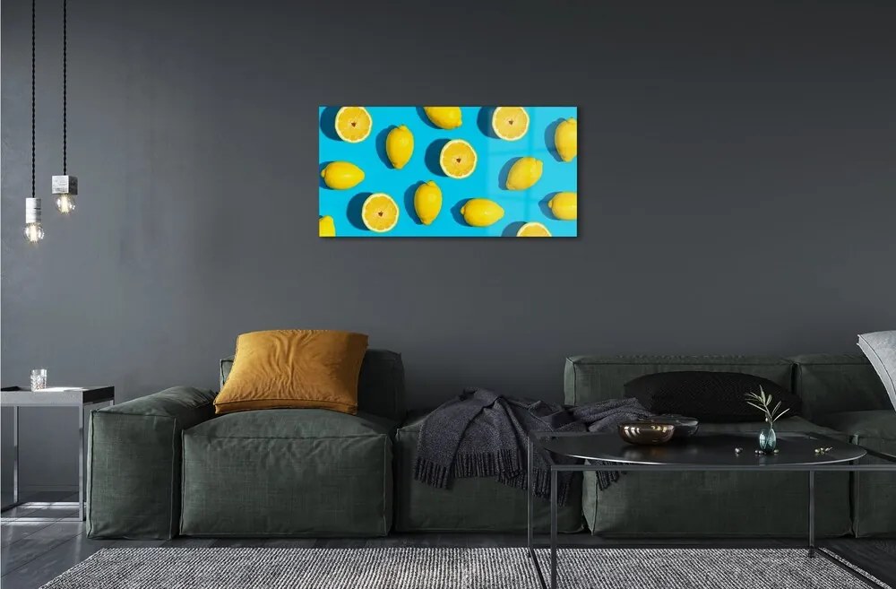 Obraz na skle Citrony na modrém pozadí 120x60 cm