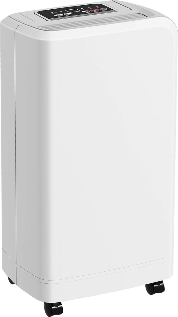 HOMCOM Přenosný dotykový odvlhčovač 12 l s odtokovou hadicí, časovačem a filtrem, z ABS, 28x18x50,6 cm, bílá