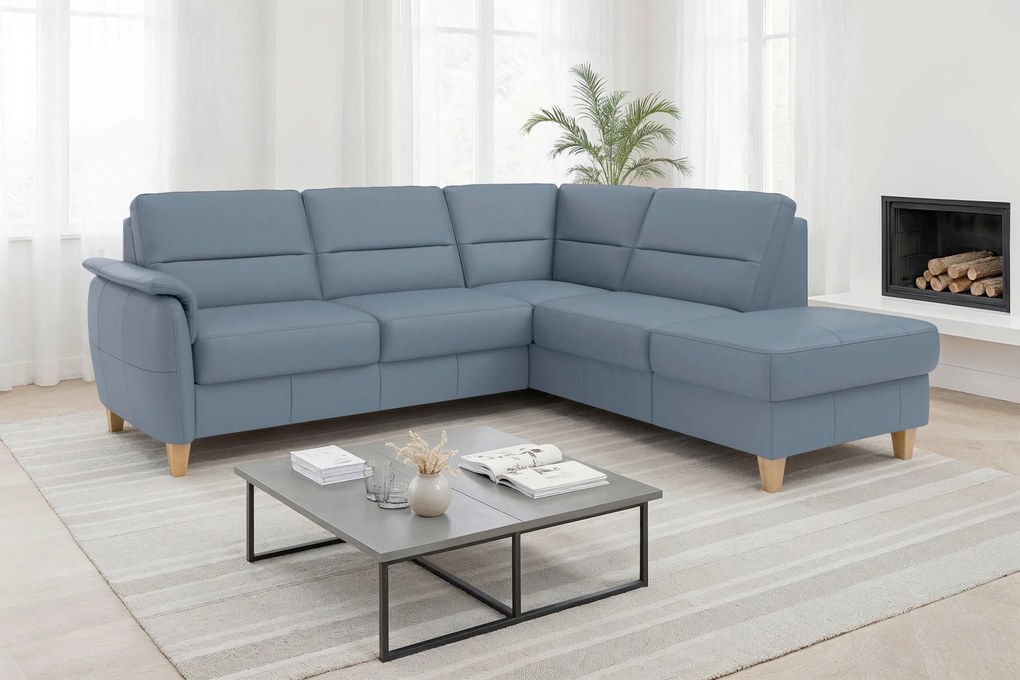 XXXLutz ROHOVÁ SEDAČKA, textil, kůže, šedomodrá Sit & More - Sedací soupravy - 00014403324P