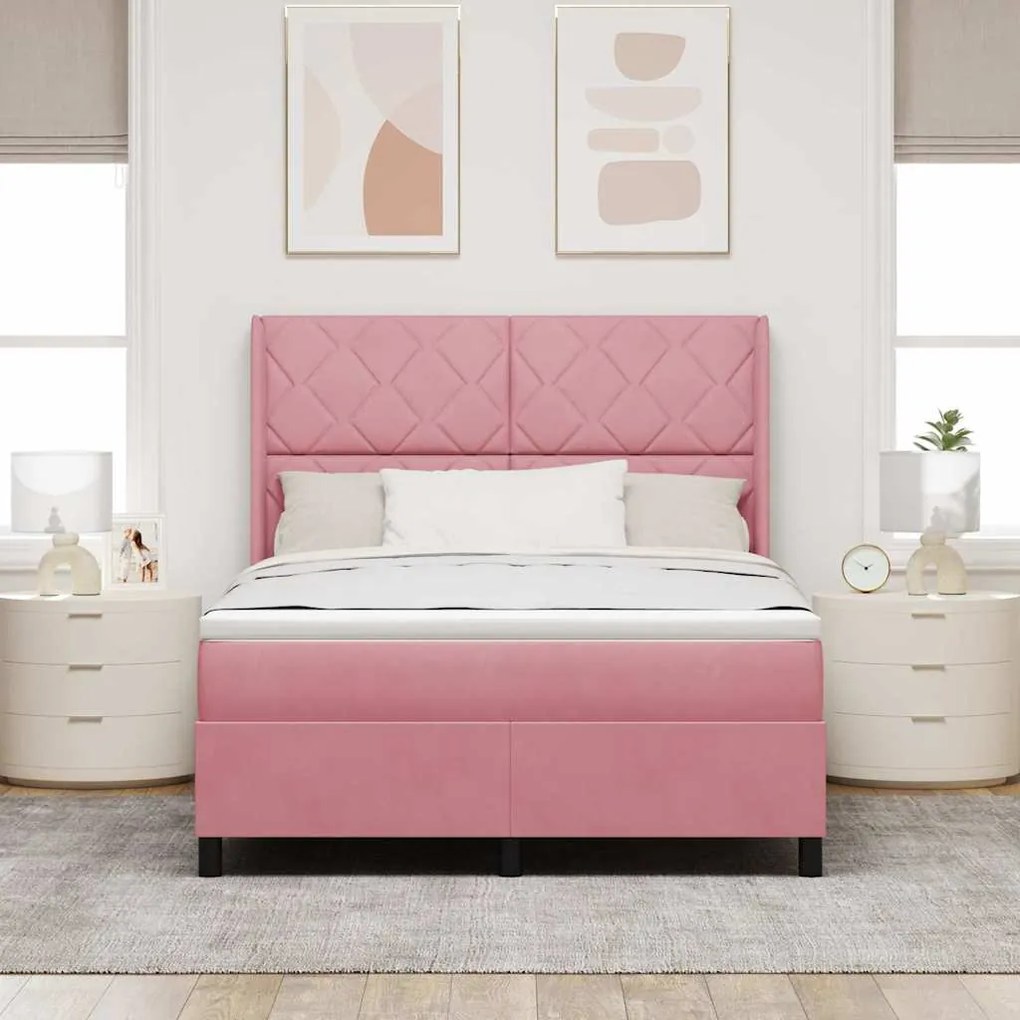 Postel s boxspringem s čelo Růžová 160 x 200 cm samet 3342073