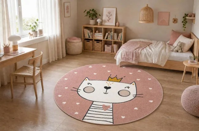 Koberec KIDDO 6106 světle růžový / bílý kruh