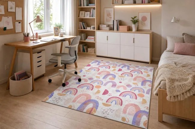 Dětský koberec protiskluzový BAMBINO 61480 krémový / růžový