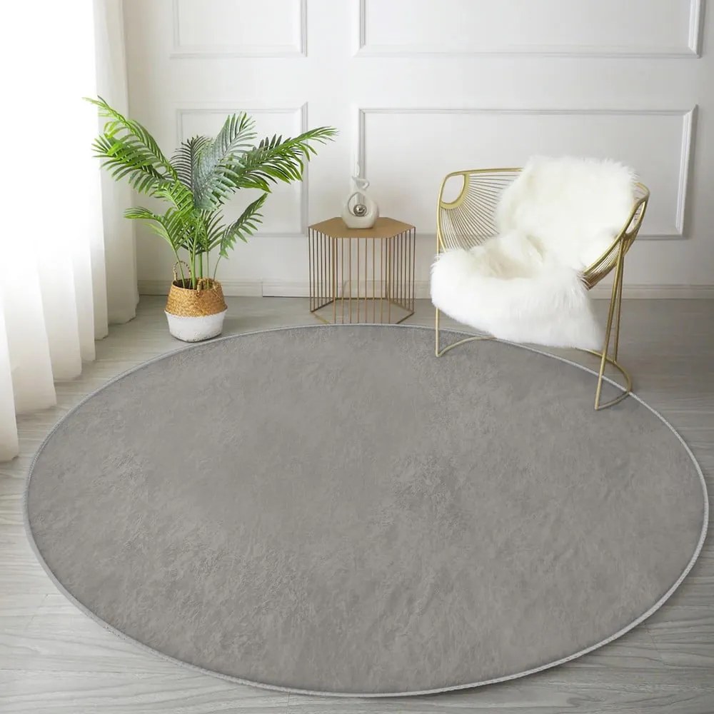 Šedý pratelný kulatý koberec vhodný pro robotické vysavače ø 120 cm Comfort – Mila Home