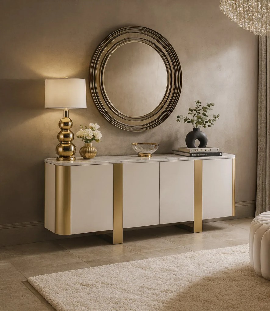 Komoda Stilig ST921 200 cm bílá/zlatá/mramor