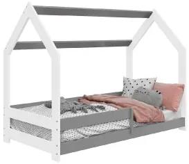 Eoshop Dětská postel Domek 80x160 cm D5 + rošt a matrace ZDARMA - bílá / šedá