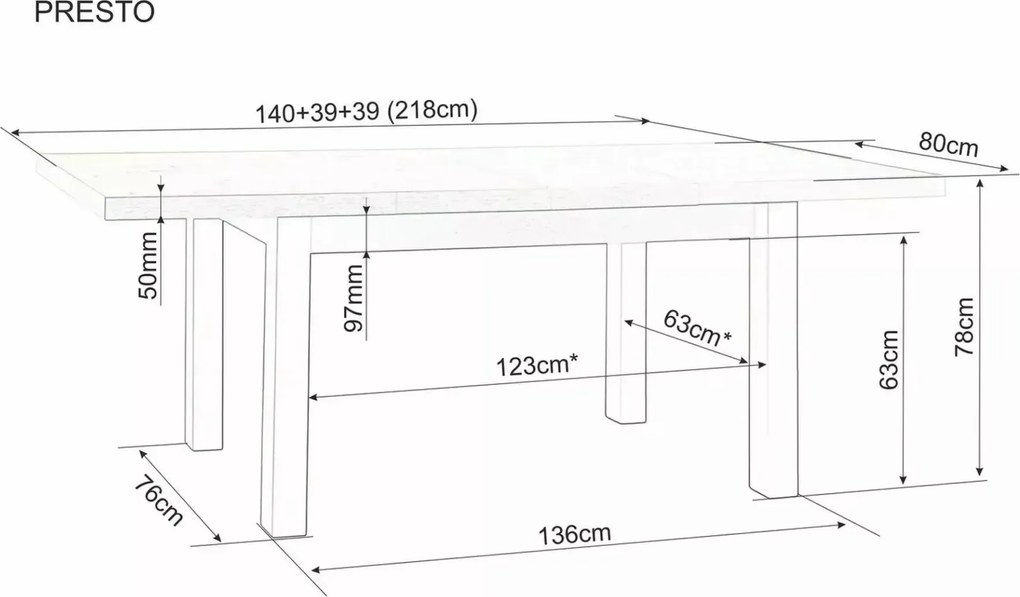 Jídelní stůl Presto 140/218 cm kašmír/dub cremona torro