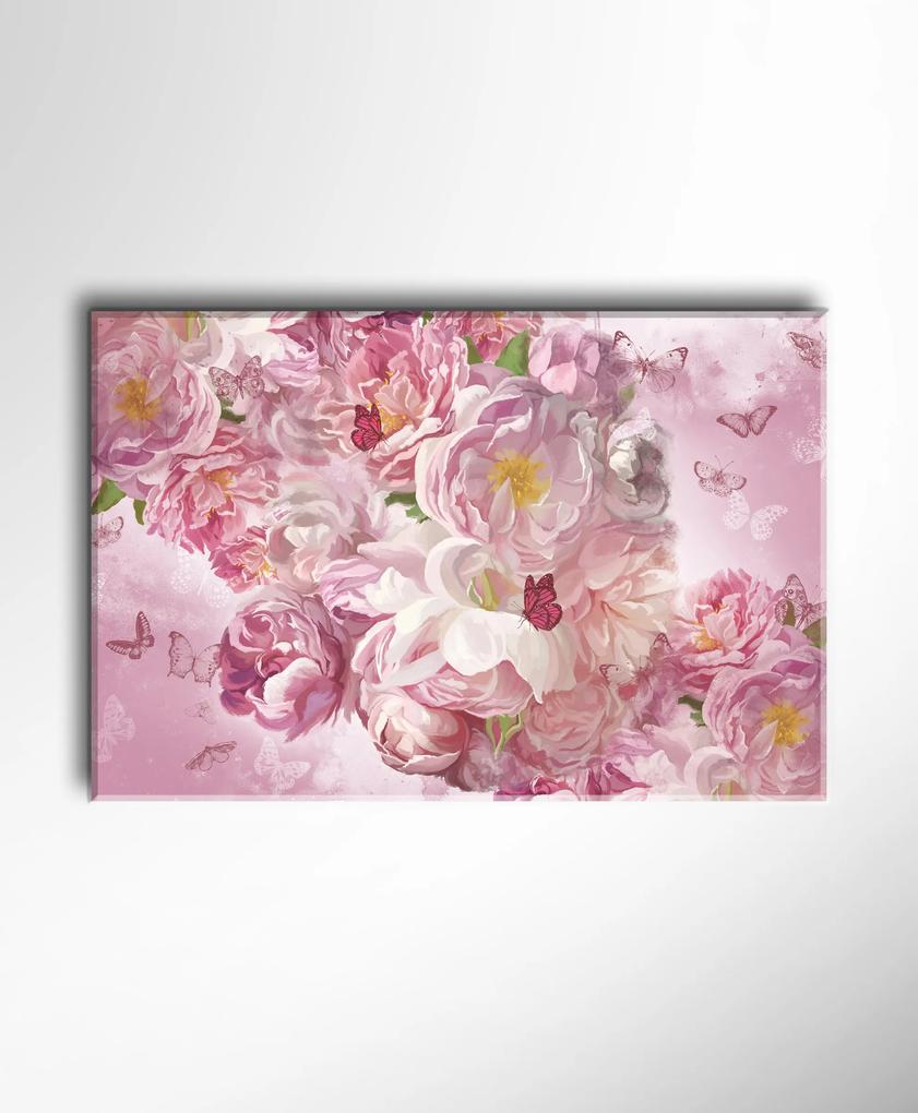 Malvis ® Obraz růžové květy s motýly ROZMĚR (šířka x výška): jednodílný obdélník 150x100 cm