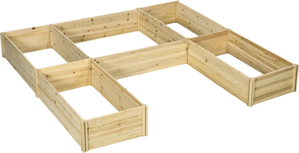 Outsunny Sada 5 modulárních dřevěných vyvýšených záhonů pro venkovní použití, předem olejovaný smrk, rozměry 230D x 230Š x 28V cm přírodní dřevo | Aos