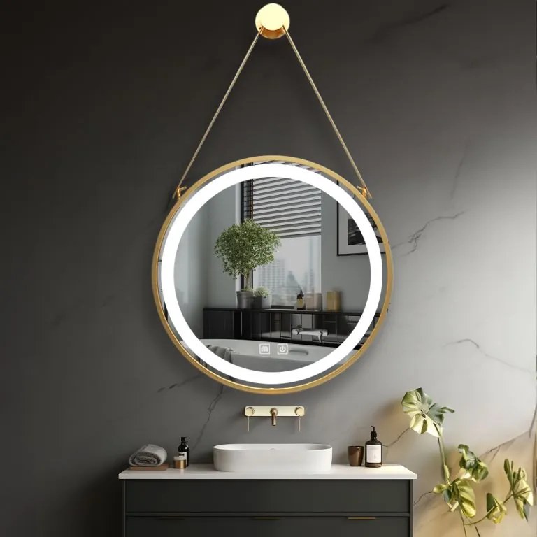 IREDA Koupelnové LED zrcadlo s osvětlením, zlatý rám, 60 cm