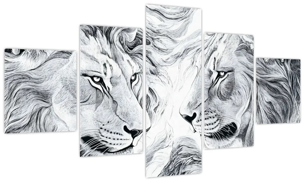 Obraz - Kreslené lví hlavy (125x70 cm)