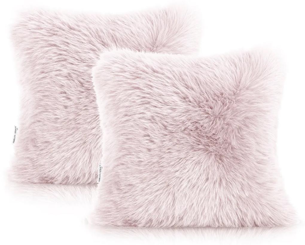 Povlaky na polštáře huňaté 45 x 45 cm dekorativní Pudrově růžové 2 ks.FLUFFY