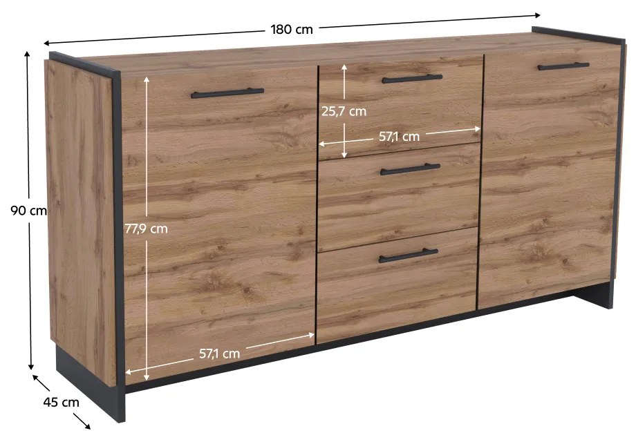 Kondela Komoda, dub wotan/černá, AMONI 2D3S