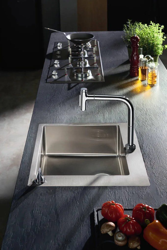 Hansgrohe M71, dřezová baterie M7120-H200 s výsuvnou sprškou, 2-otvorová instalace, sBOX, chromová, 73818000