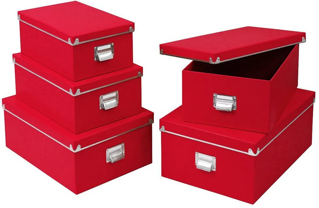 Box pro skladování, 5 ks, barva červená, ZELLER